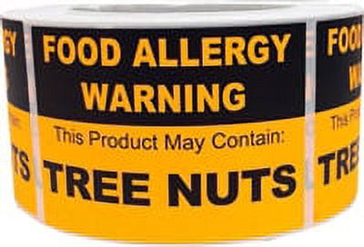 Warning Contains Tree Nuts Food Allergy Stickers, 2.5 x 3.5 Inches Wide ...