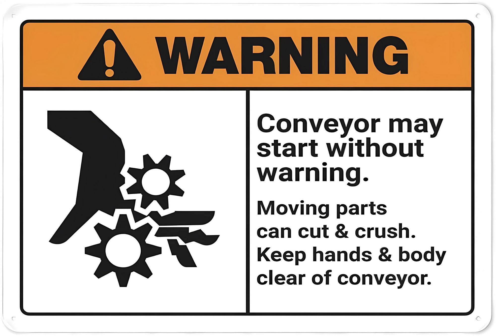 Warning Conveyor May Start Without Warning with Graphic Sign - 8"x12 ...