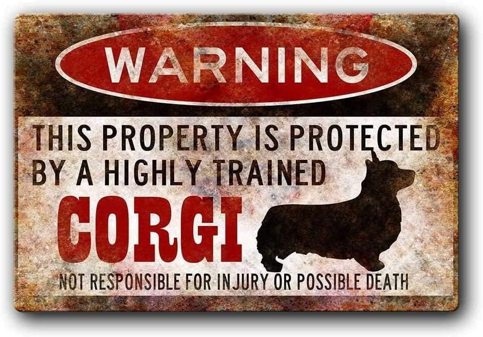 Warning Corgi Metal Plaque Tin Wall Sign Retro Iron Painting Warning ...