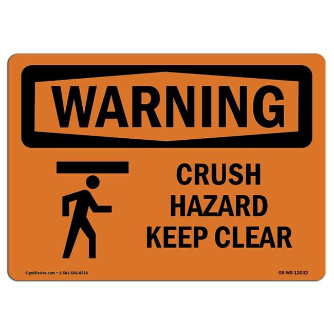 Warning Crush Hazard Keep Clear with Symbol OSHA Decal Sign - Walmart.com