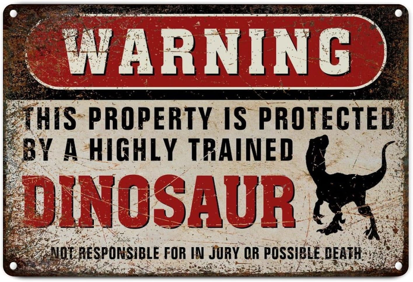 Warning Dinosaur Warning Metal Sign for Inside Outside Railway Road ...