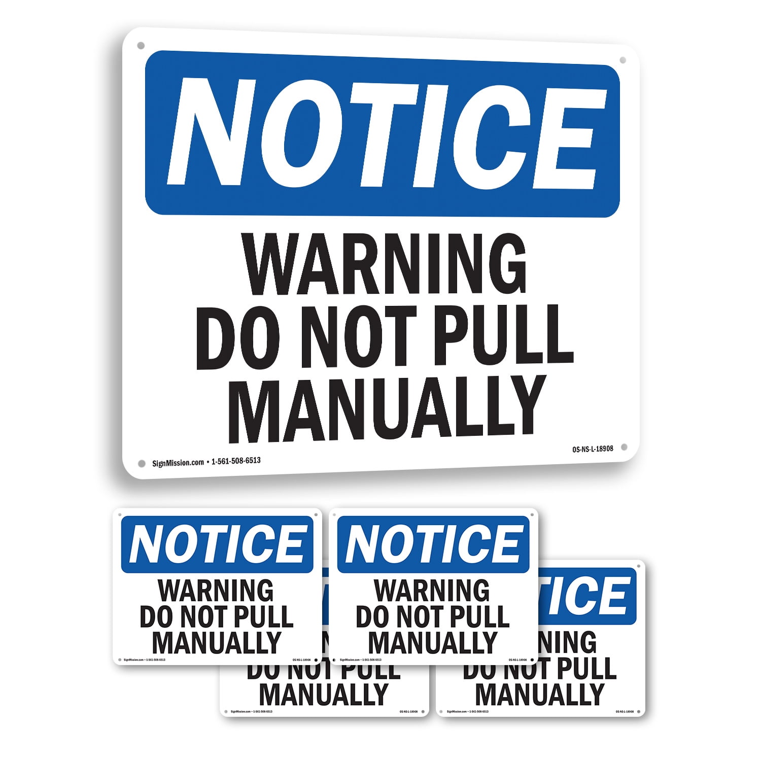 Warning Do Not Pull Manually OSHA Notice Rigid Plastic Sign 10 Inch x 7 ...