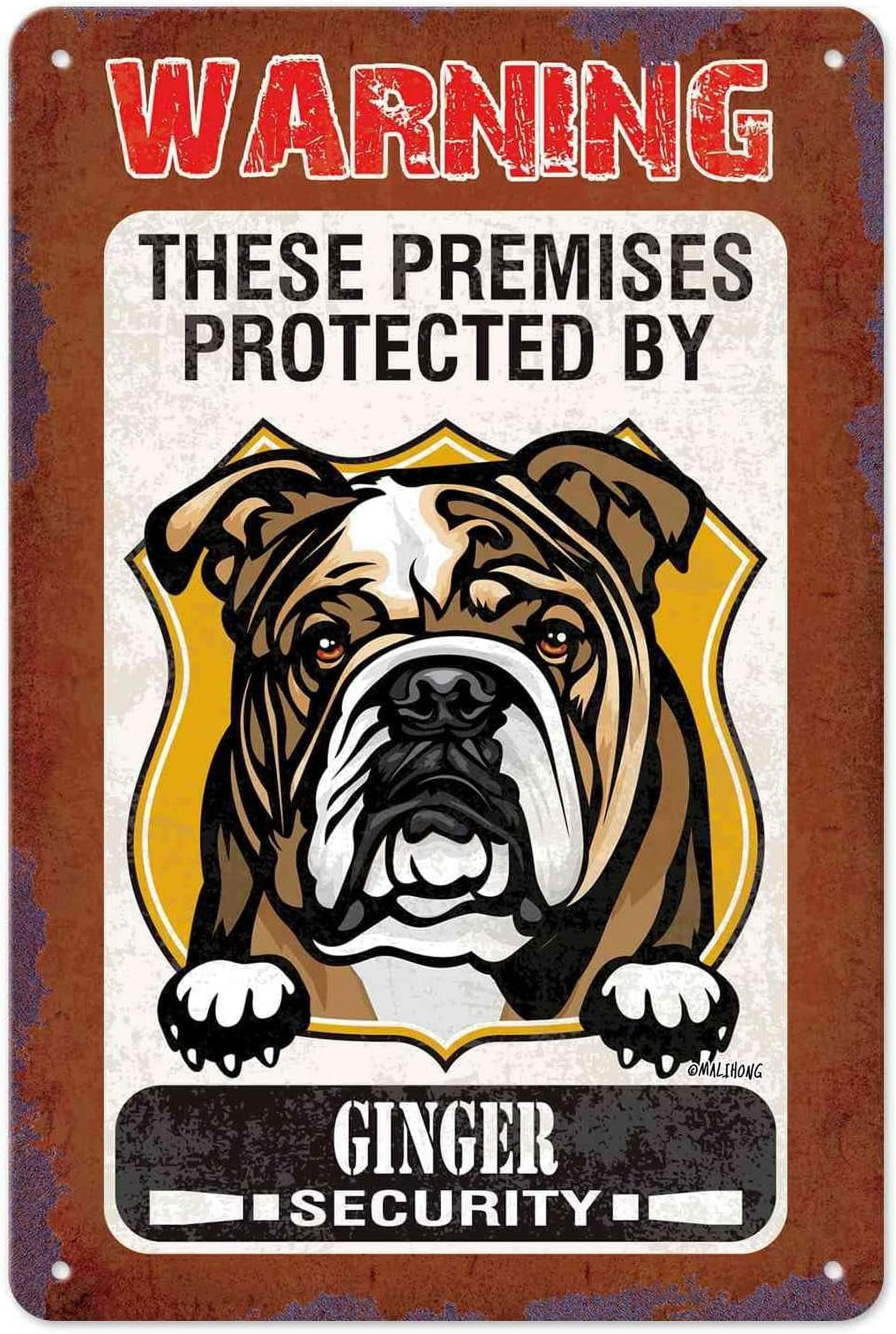 Warning Dog Metal Sign Dog in Yard Decor Sign Lovely English Bulldog ...