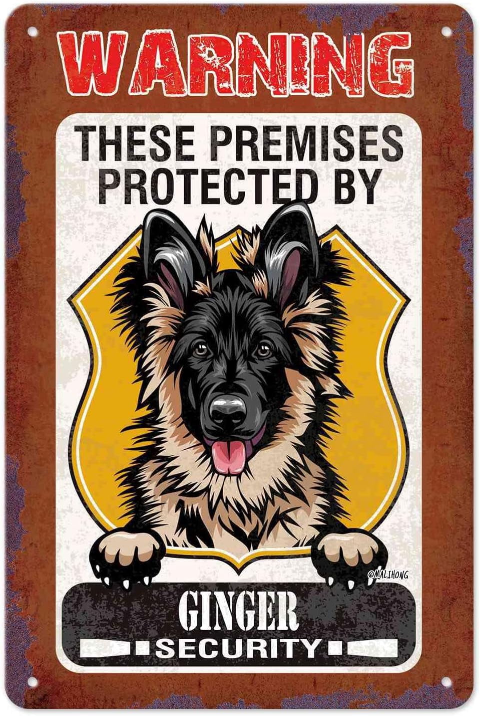 Warning Dog Metal Sign Dog in Yard Decor Sign Lovely German Shepherd ...