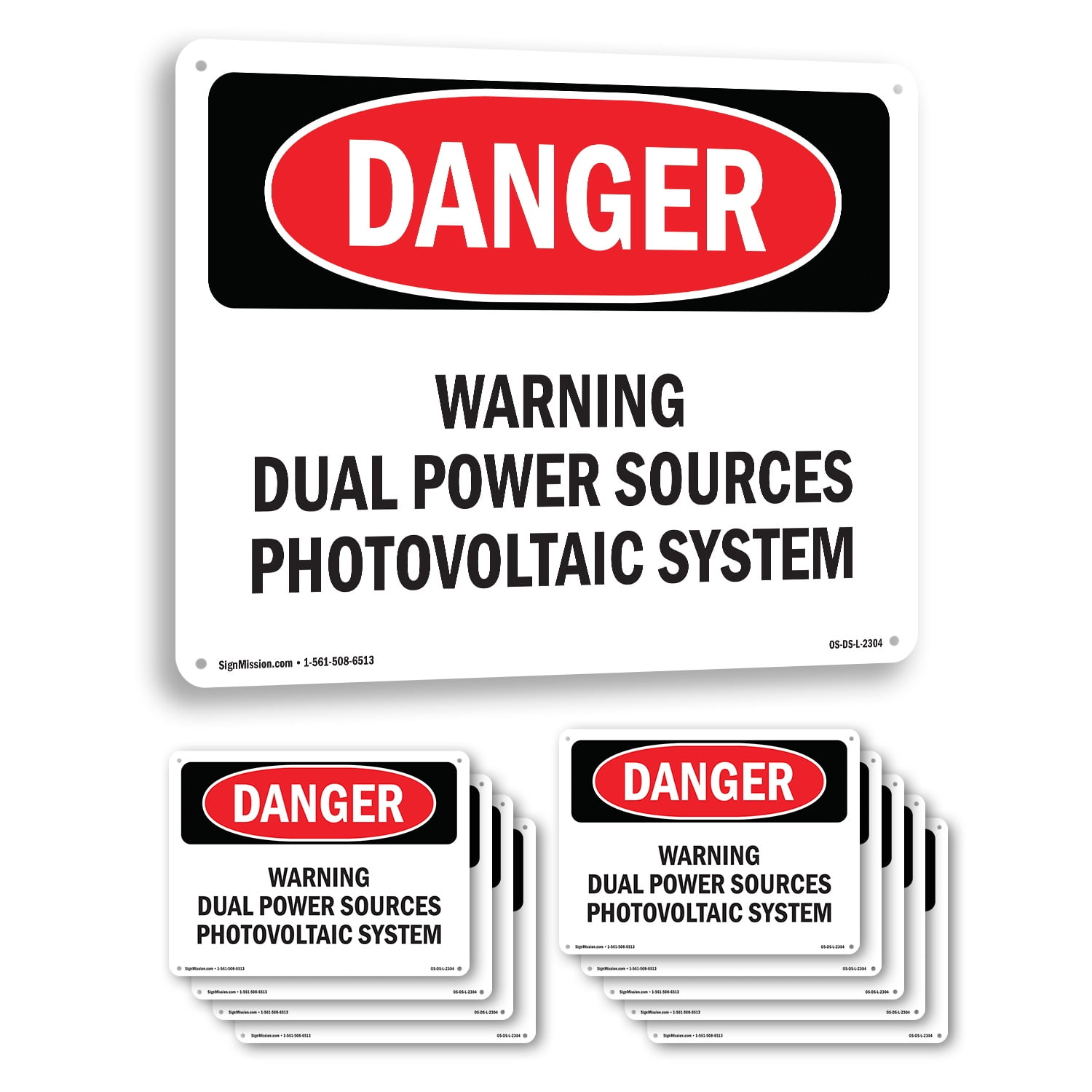 Warning Dual Power Sources Photovoltaic System OSHA Danger Rigid ...