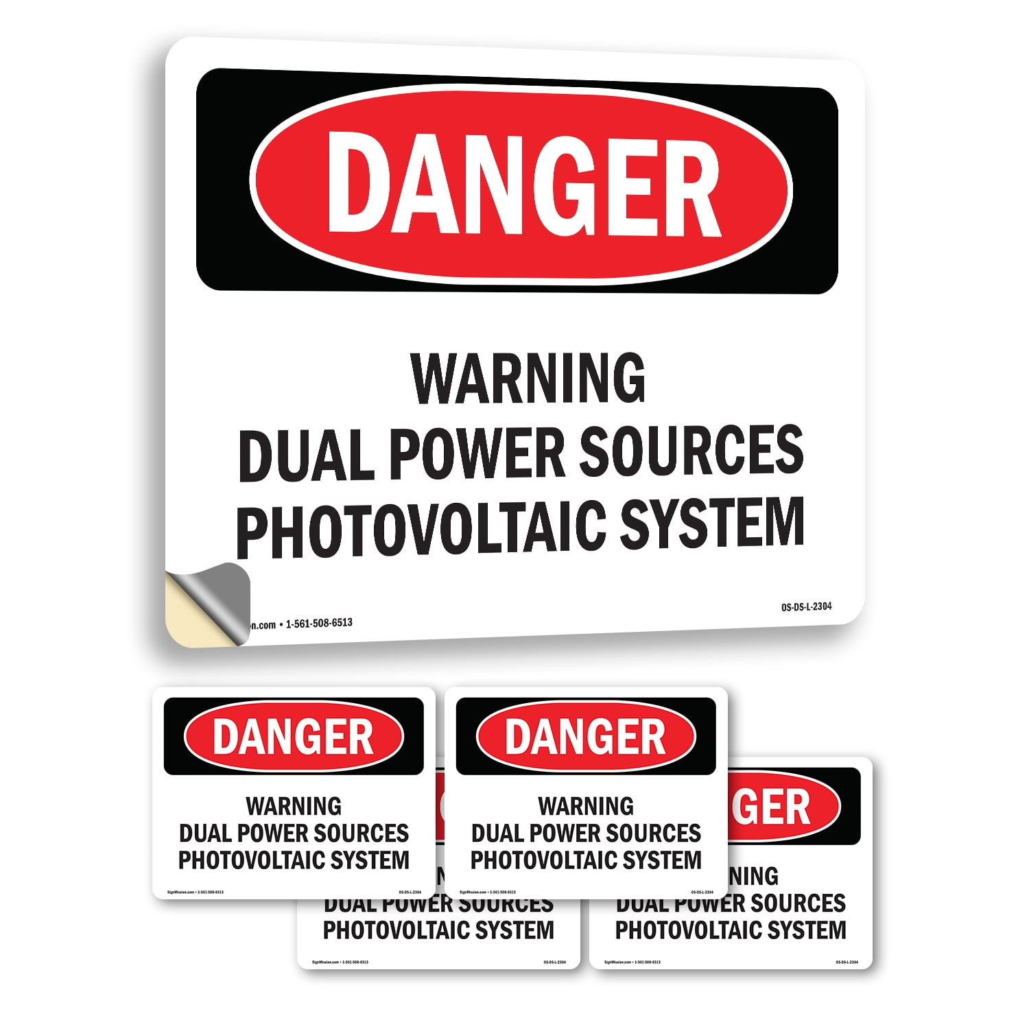 Warning Dual Power Sources Photovoltaic System OSHA Danger Vinyl Decal ...