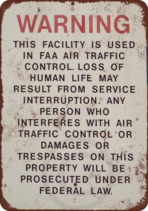 Warning FAA Air Traffic Control Vintage look Reproduction Metal Sign 8 ...