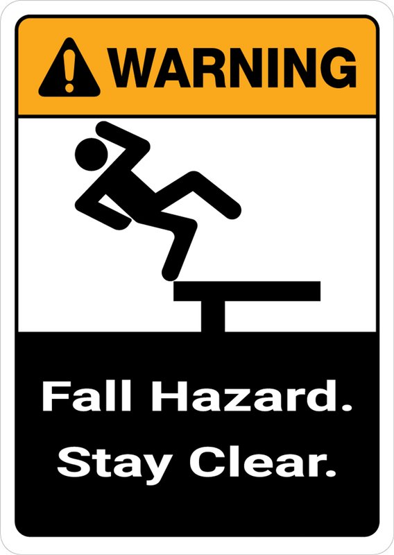 Warning Fall Hazard Stay Clear With Graphic Sign Metal 12"X8" Rust Free ...