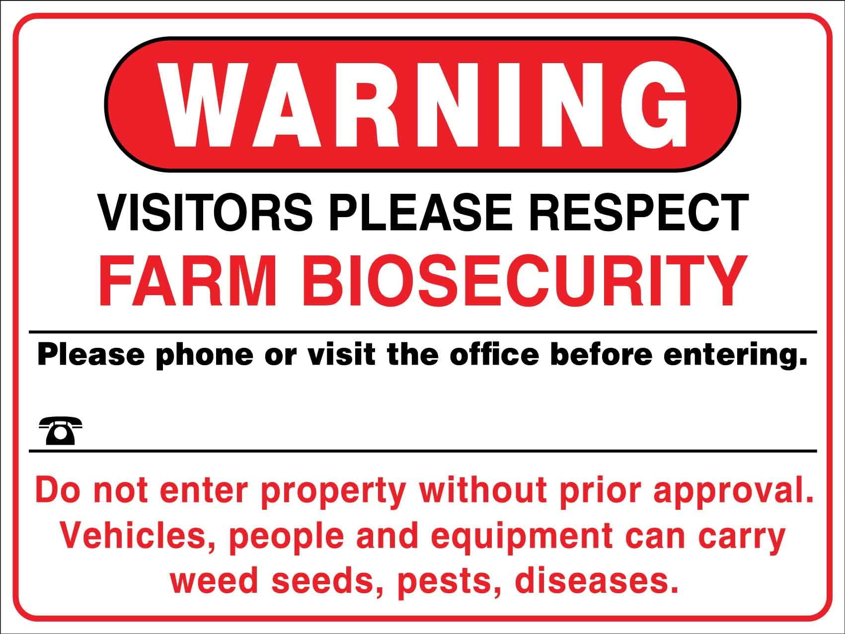 Warning Farm Biosecurity Red Metal Sign Caution Danger Safety Security ...