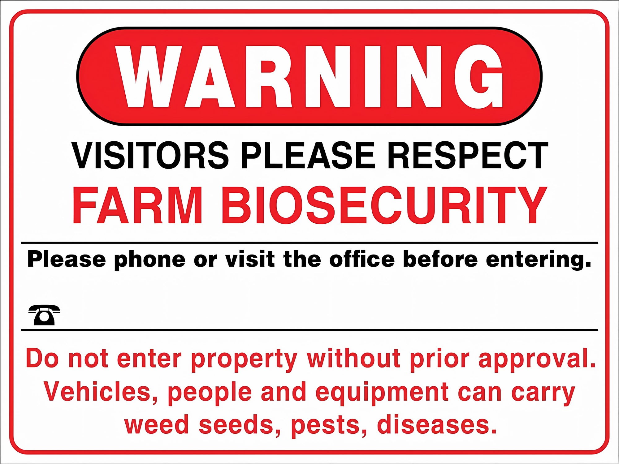 Warning Farm Biosecurity Red Metal Tin Sign - 12×8 Inches, Home Farm ...