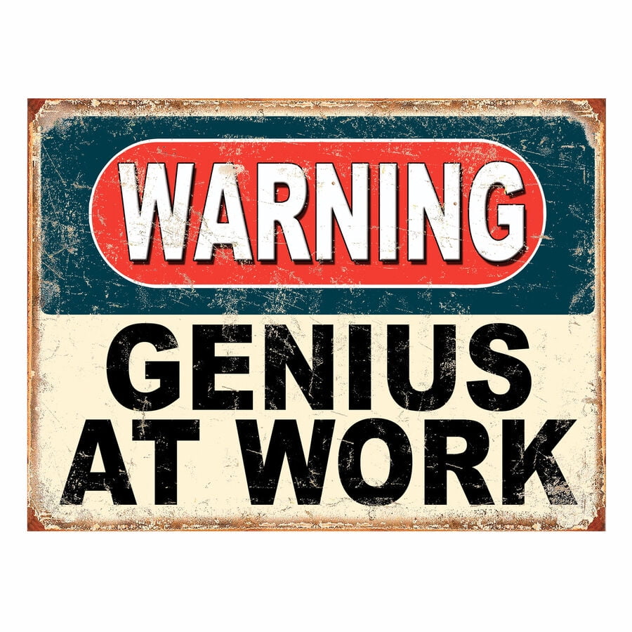 Warning Genius At Work funny retro Metal Aluminium Sign novelty gift Pub Size: 8 x 12 inch ...