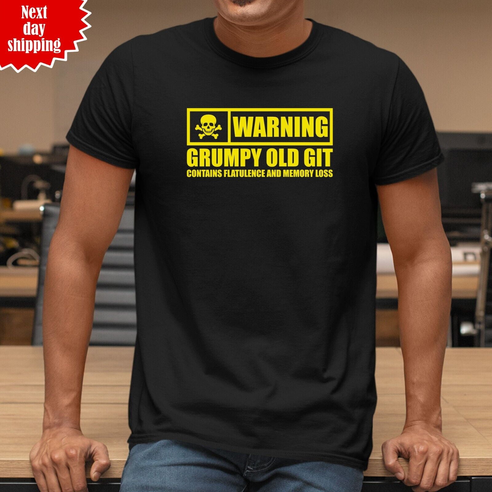 Warning Grumpy Old Git Joke T Shirt Crew Neck Printed Funny Dad Grandad Tee Top - Walmart.com