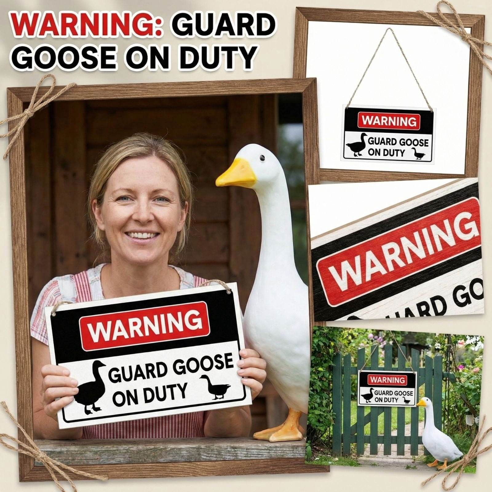 Warning Guard Goose Wooden Plaque, Rustic Porch & Garden Decor Sign ...
