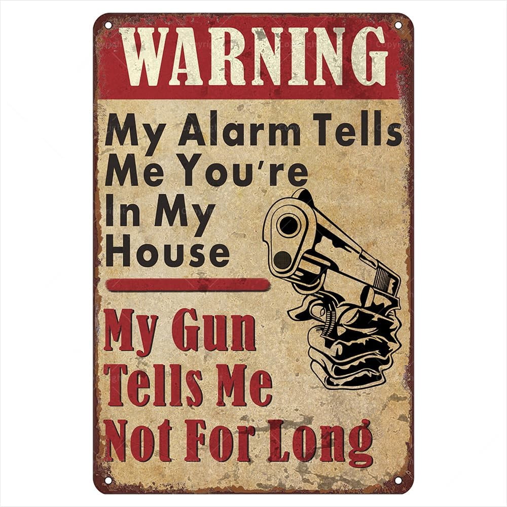 Warning Gun Metal Metal Tin Sign 8x12 Inch - Walmart.com