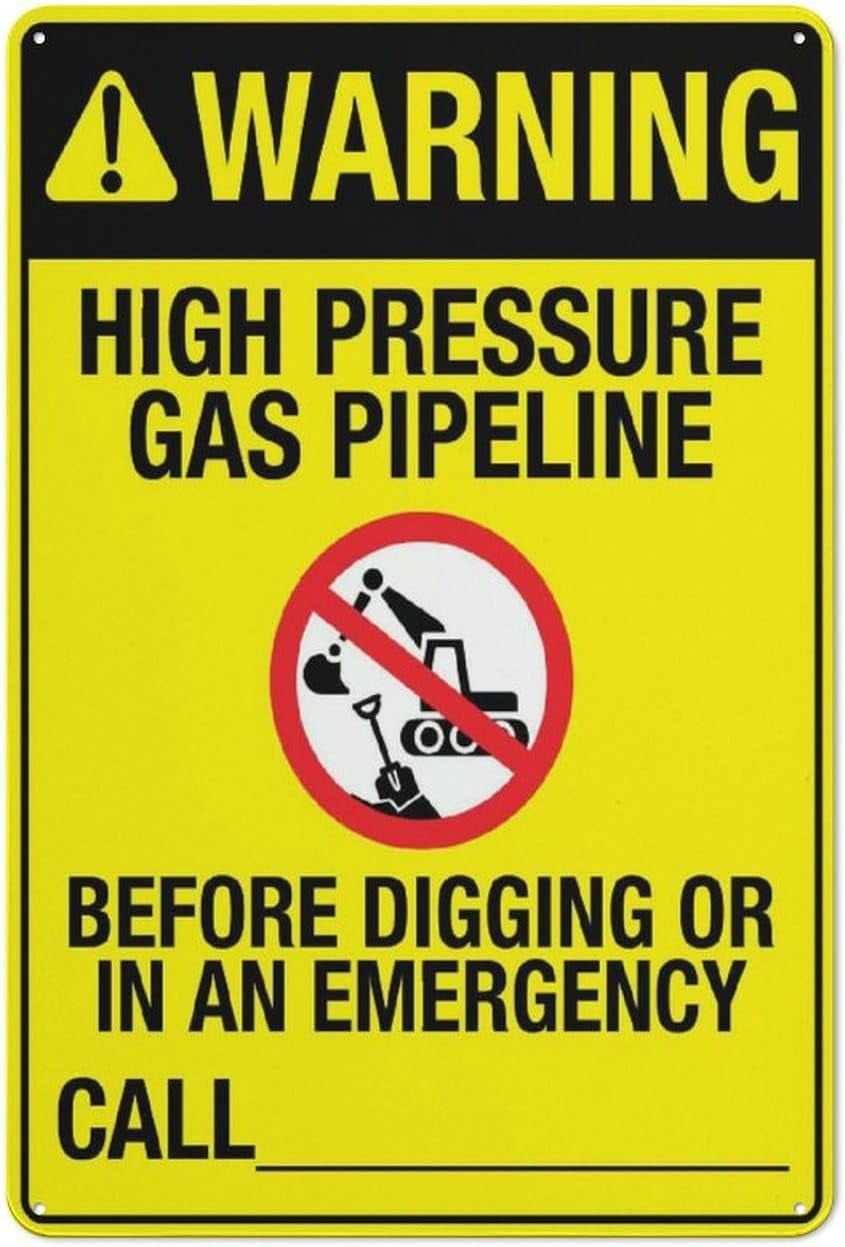 Warning High Pressure Gas Pipeline Bright Yellow Sign, 12 X 8 Inches ...