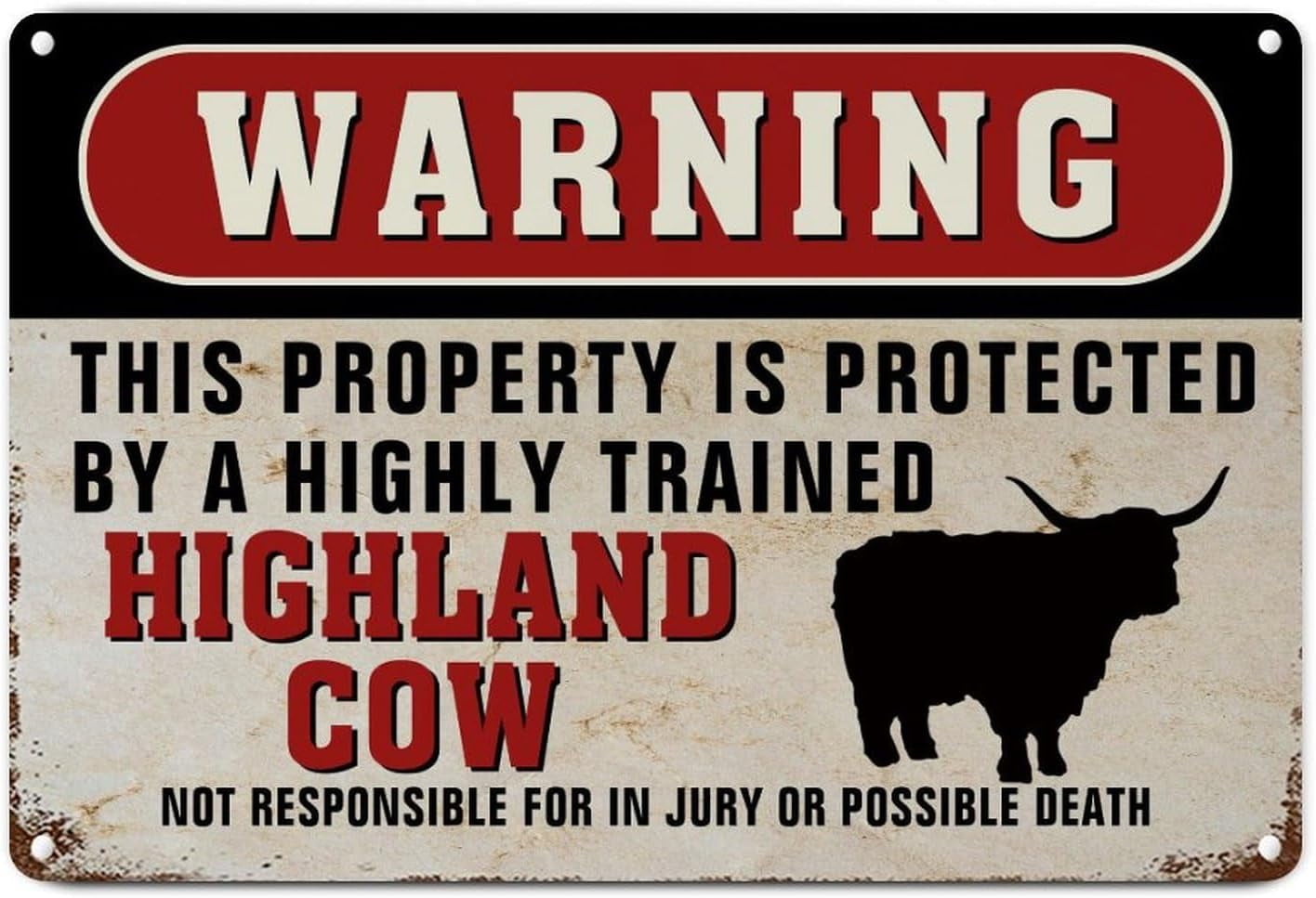 Warning Highland-cow Street Metal Signs Man Cave Vintage No Rust Safety ...