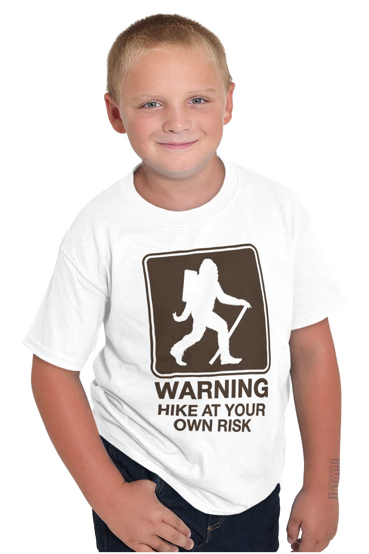 Warning Hike Your Own Risk Bigfoot Crewneck T Shirts Boy Girl Teen ...