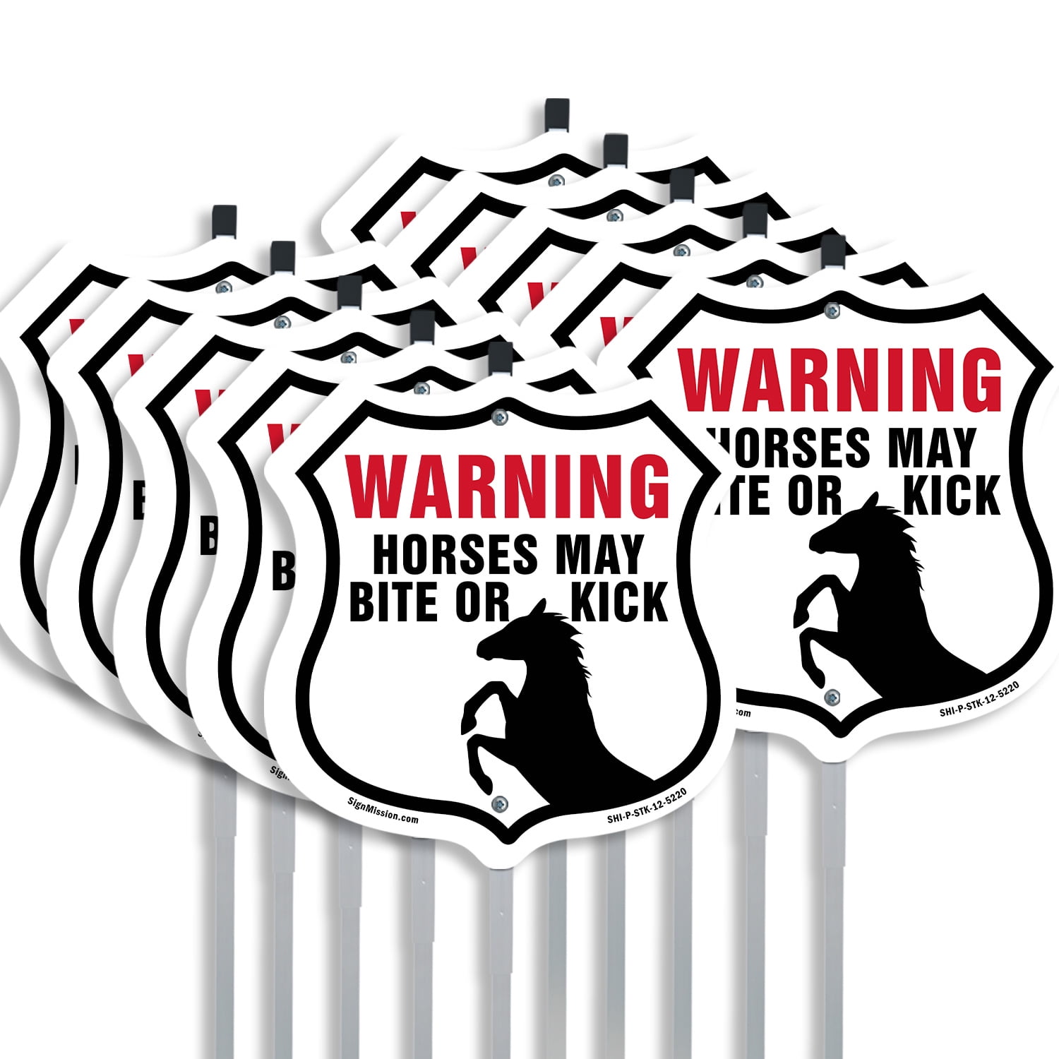 Warning Horses May Bite Or Kick (10 Pack) 12 inch X 12 inch Shield ...