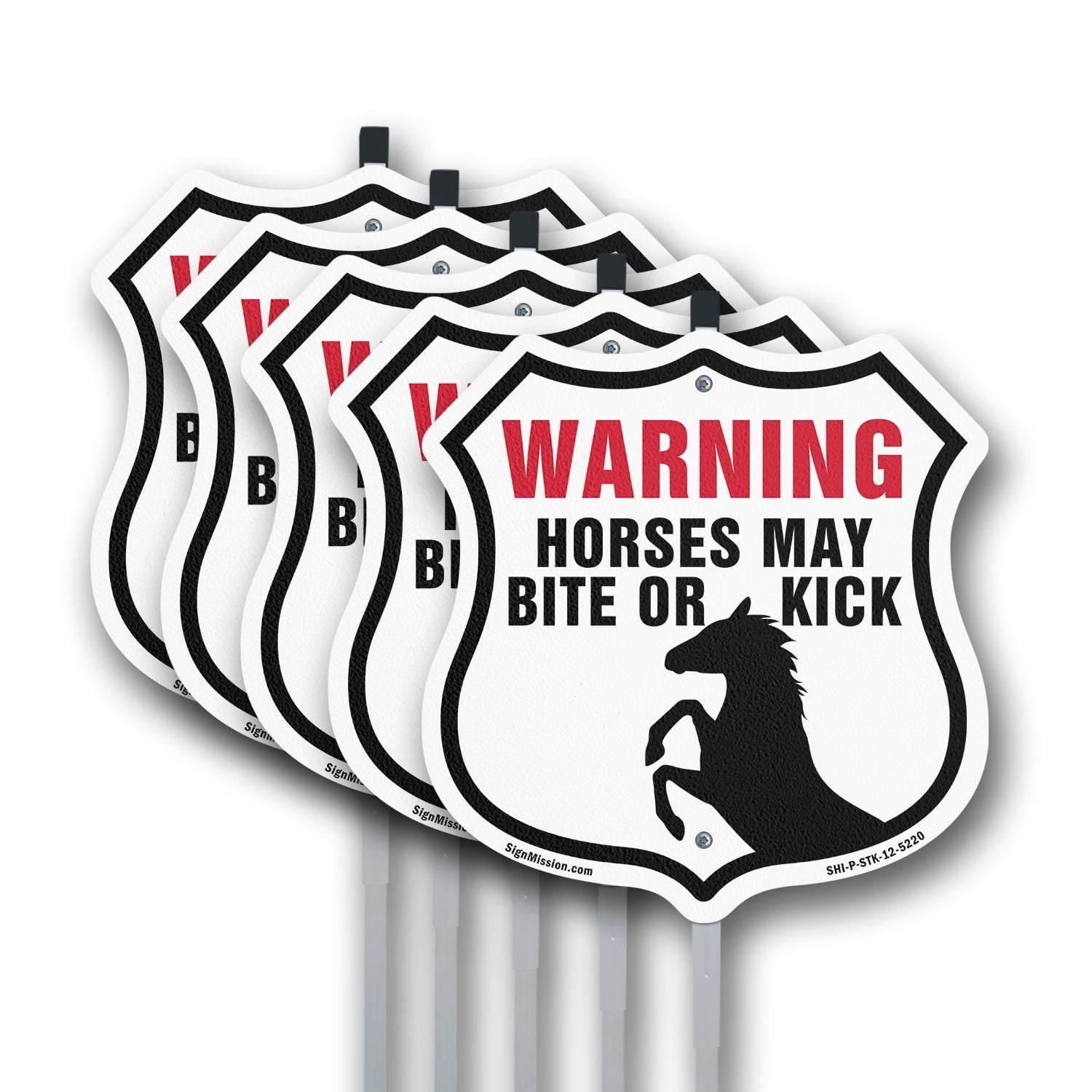 Warning Horses May Bite Or Kick (5 Pack) 12 inch X 12 inch Shield ...