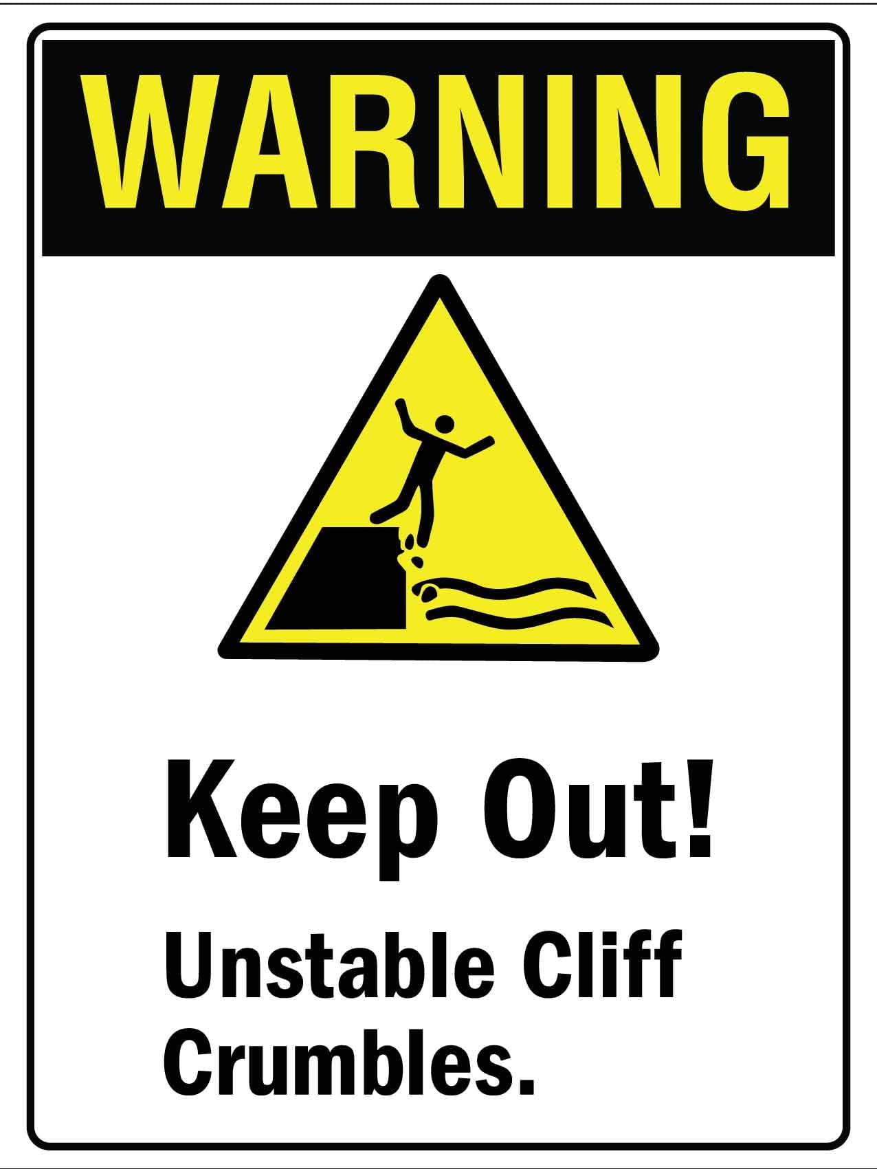 Warning Keep Out Unstable Cliff Crumbles Metal Sign Caution Danger ...