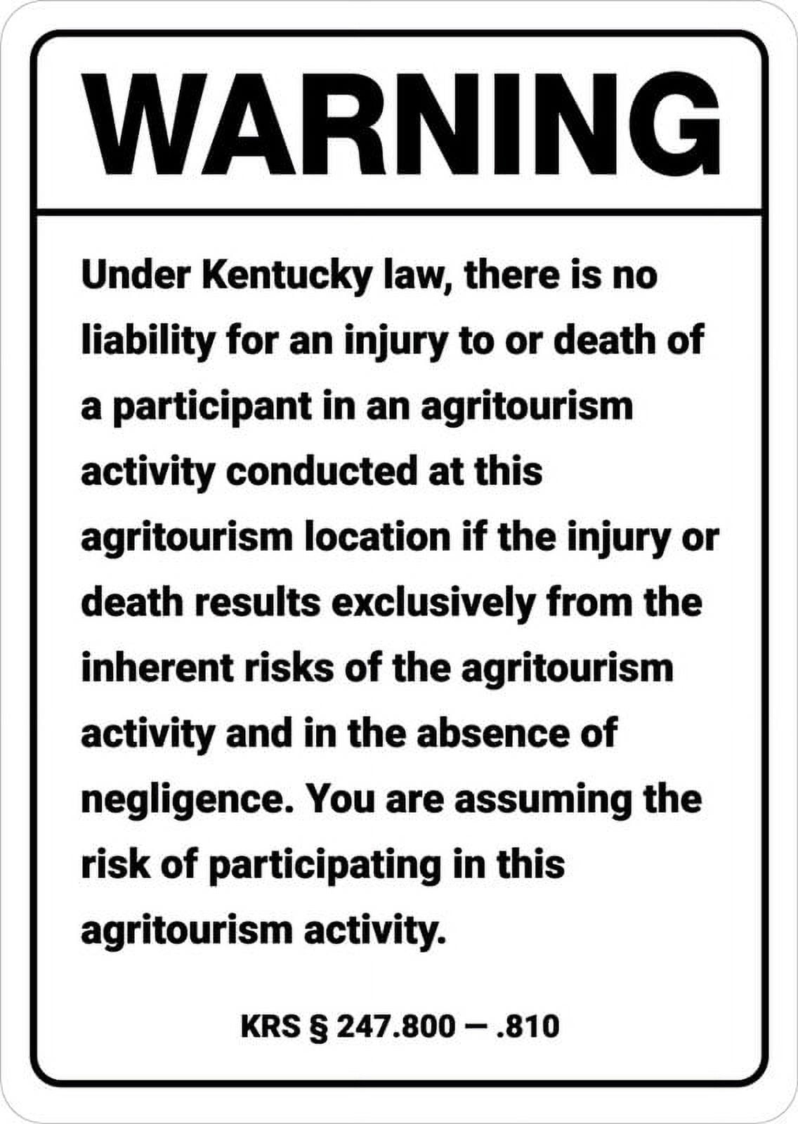 Warning Kentucky Agritourism Liability Ky Funny Vintage Tin Signs 8 X ...