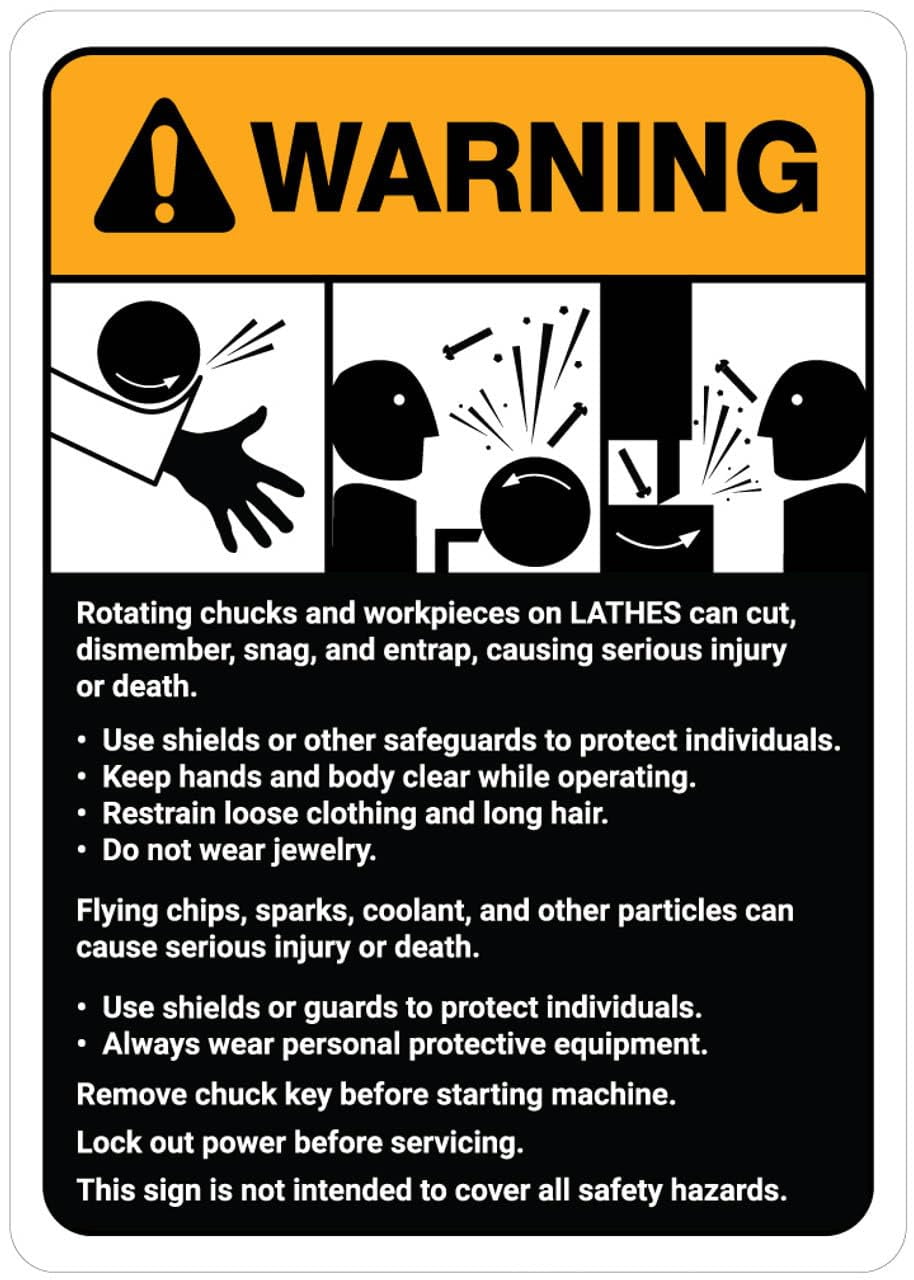 Warning: Lathe Machine Guidelines ANSI - Wall Sign Facility Signs ...