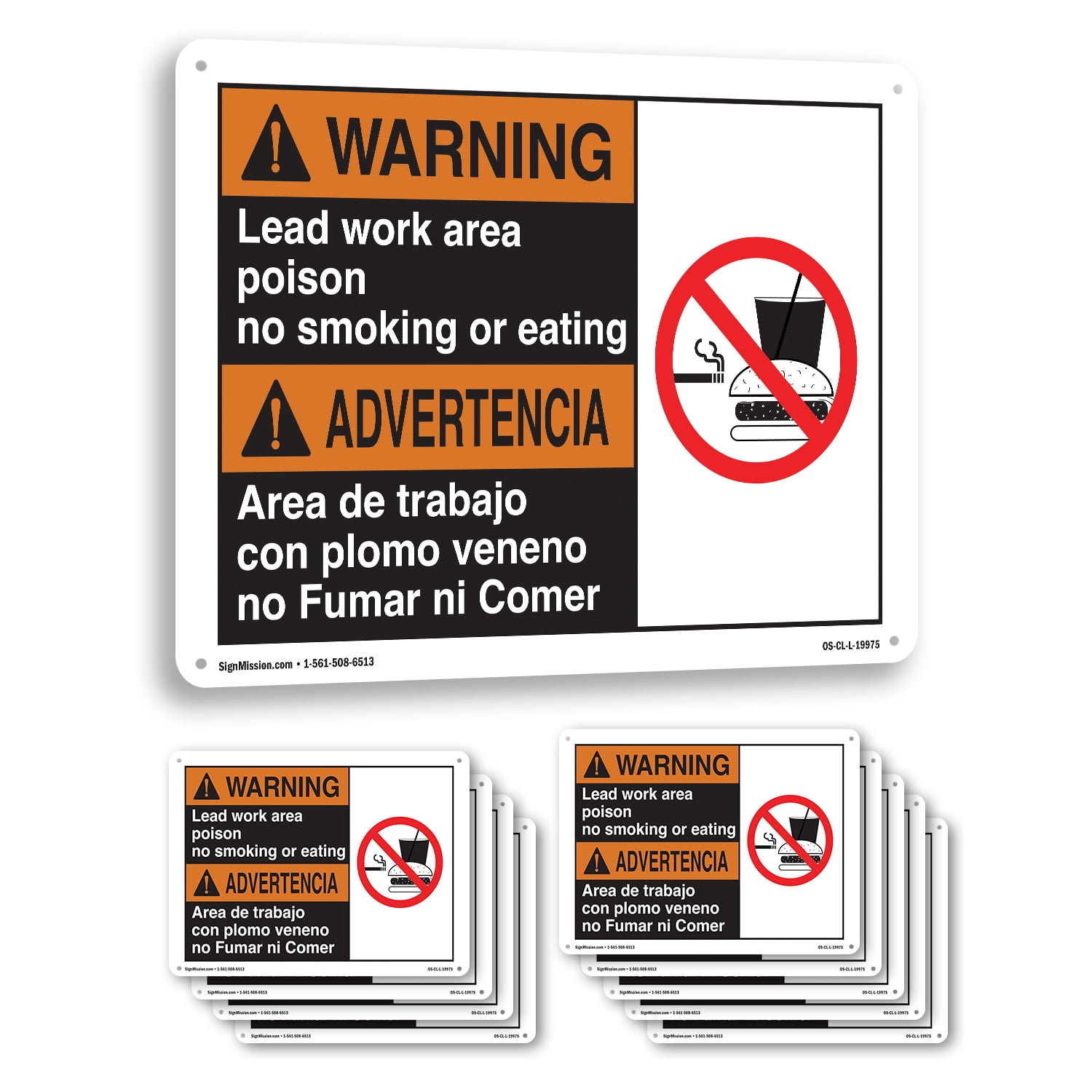 Warning Lead Work Area Poison No Smoking Or Eating (Bilingual Spanish ...