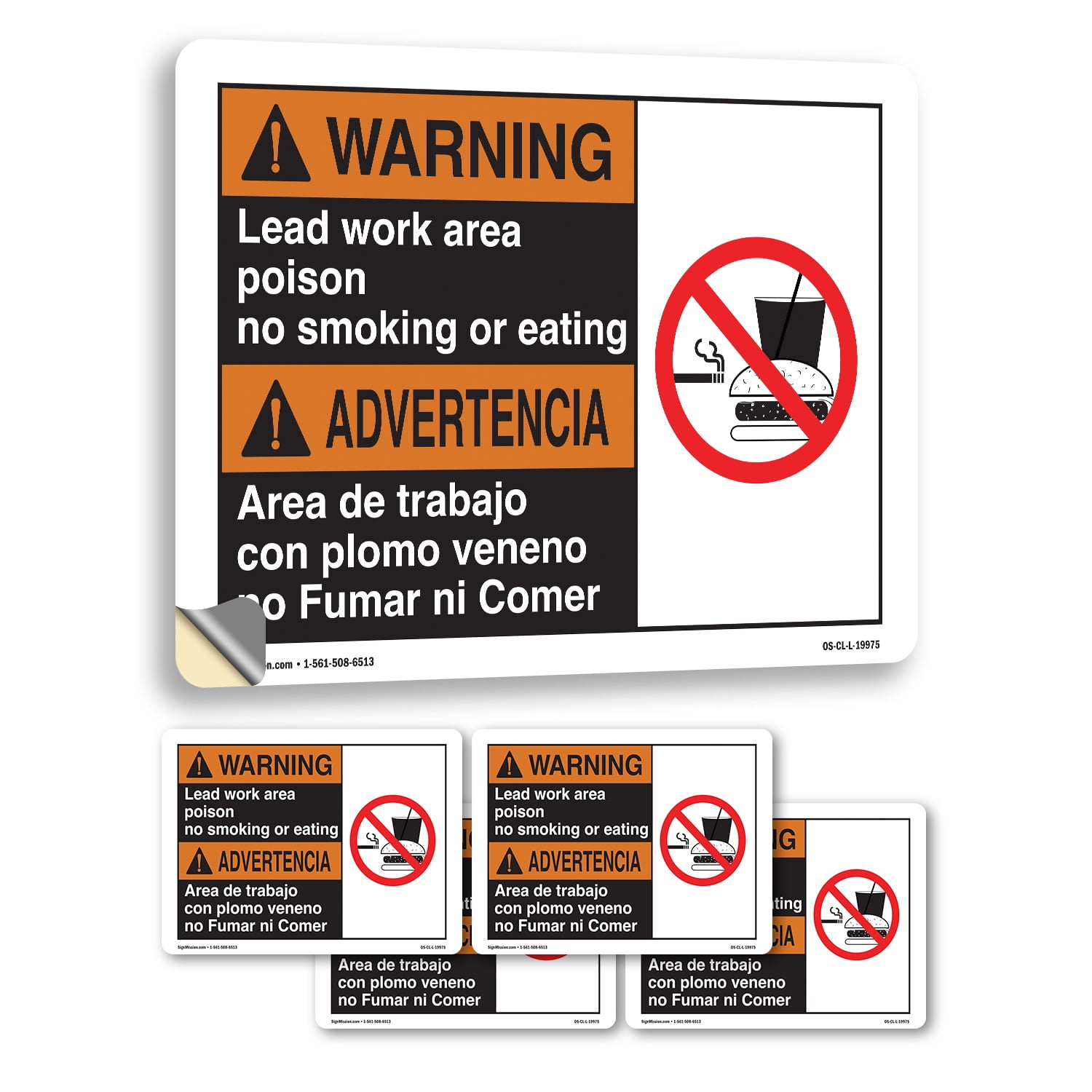 Warning Lead Work Area Poison No Smoking Or Eating (Bilingual Spanish ...