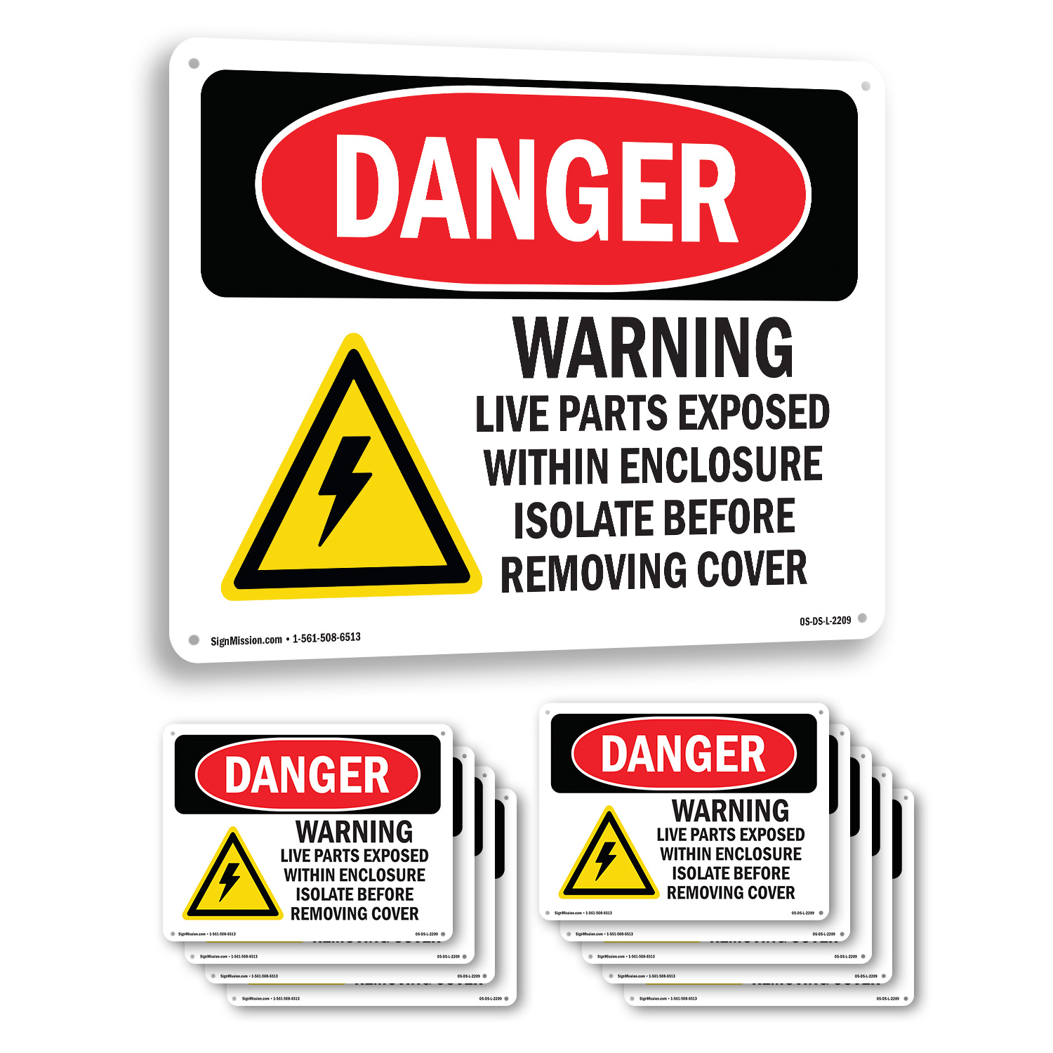 Warning Live Parts Exposed Within OSHA Danger Rigid Plastic Sign 10 ...