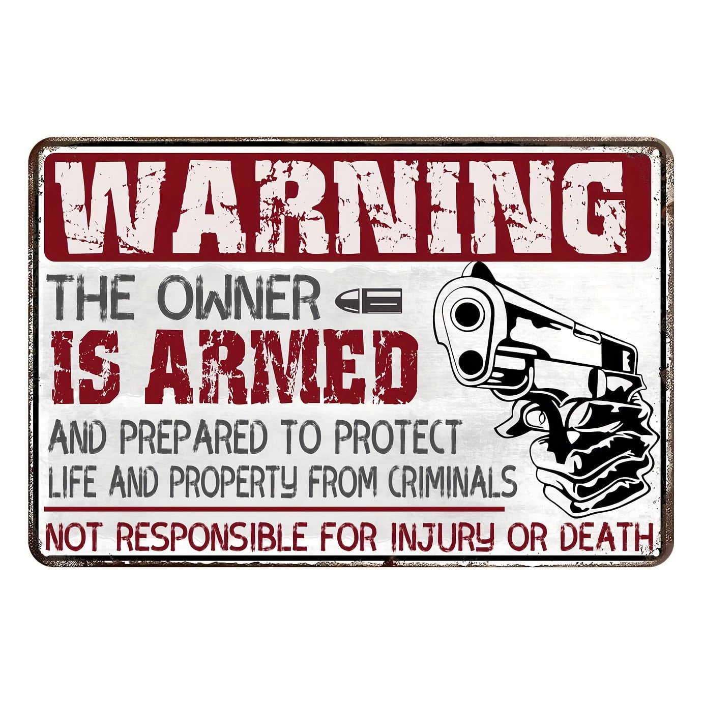 Warning Metal Tin Sign, Beware Property Protected Warning Plaque Retro ...