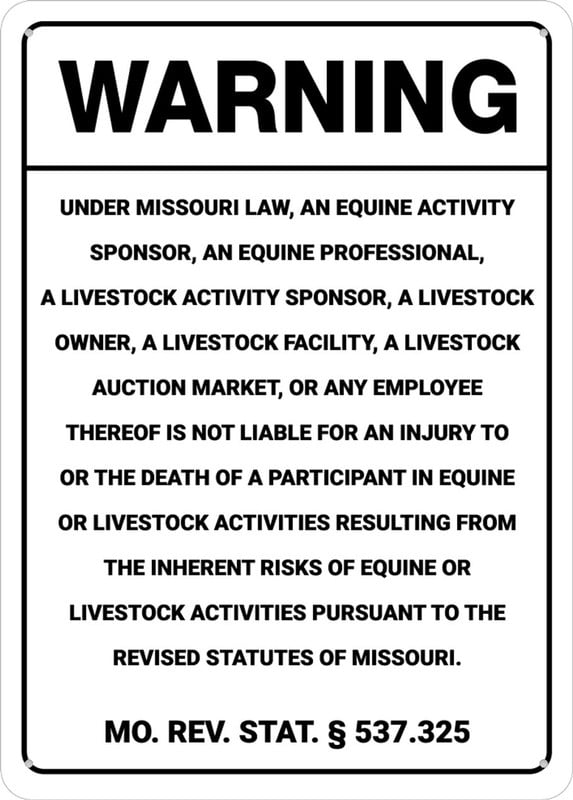 Warning Missouri Equine Liability Mo Sign Signs Outdoor, Uv Printed ...