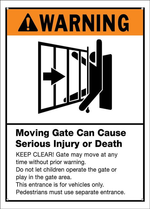 Warning Moving Gate Can Serious Injury Or Death Sign 8X12 Inch Rust ...