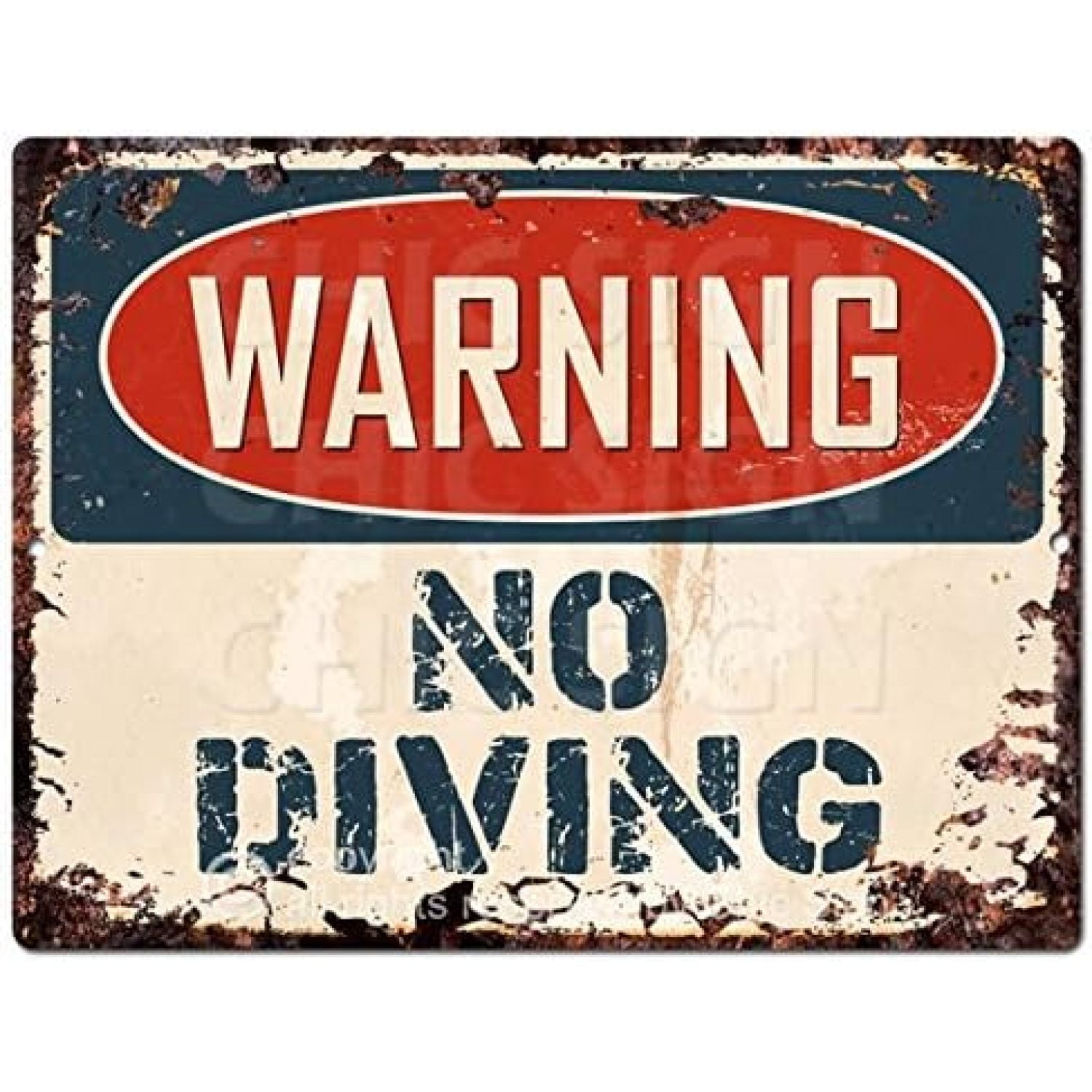 Warning NO Diving Chic Sign Vintage Rustic 9"x12" Metal Plate Store ...