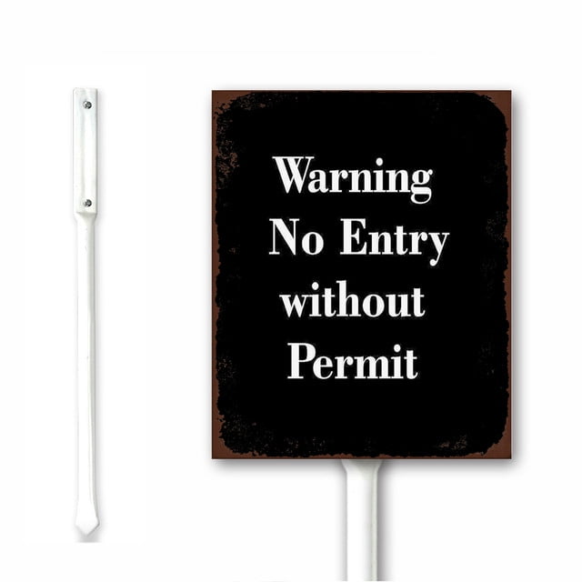 Warning No Entry without Permit Black Yard Sign With Stake, Rustic Lawn ...