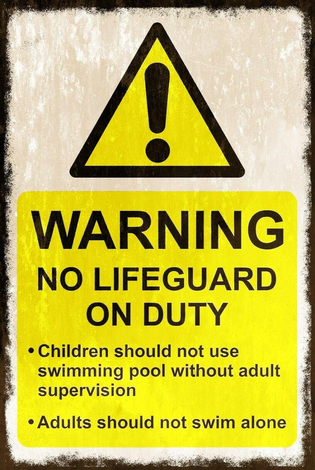 Warning No Lifeguard Vintage Look Retro Style Metal Safety Sign Pool ...