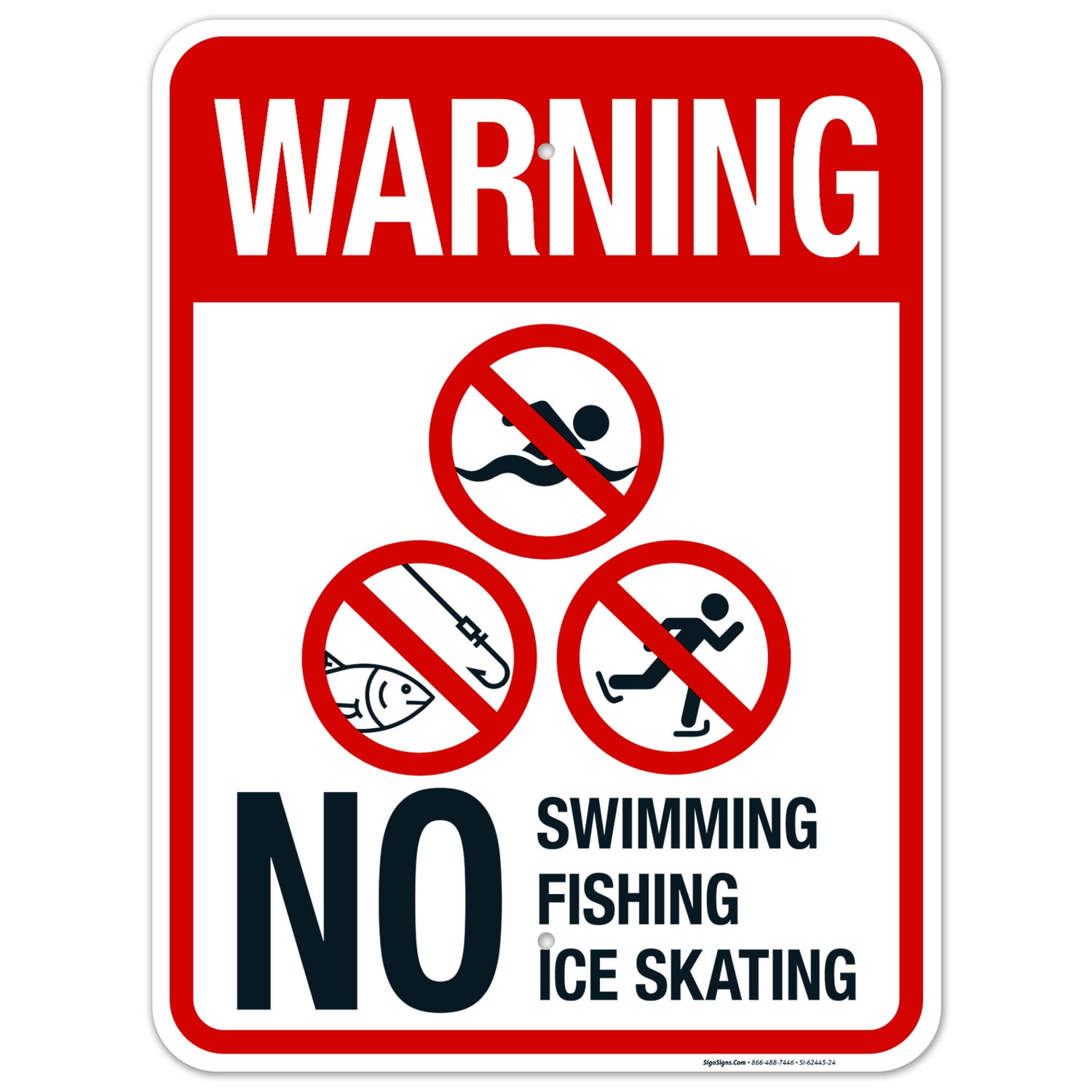 Warning No Swimming Fishing Ice Skating Sign, - Walmart.com