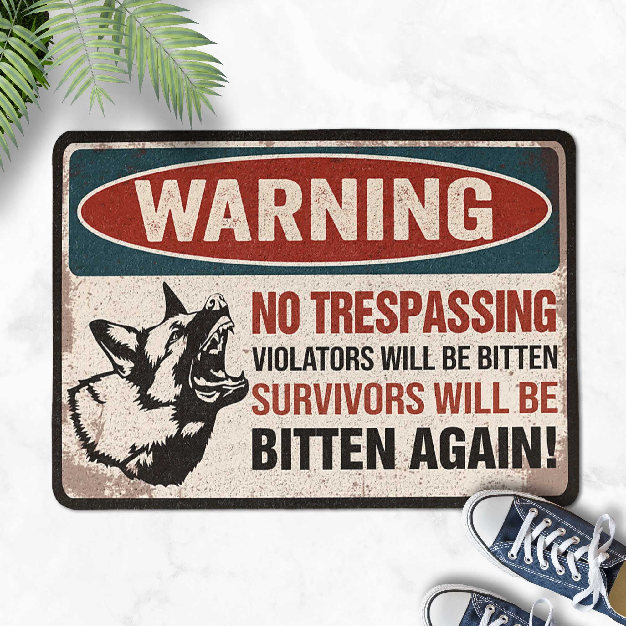Warning No Trespassing Doormat – Dog Bite Message Entry Rug for House ...