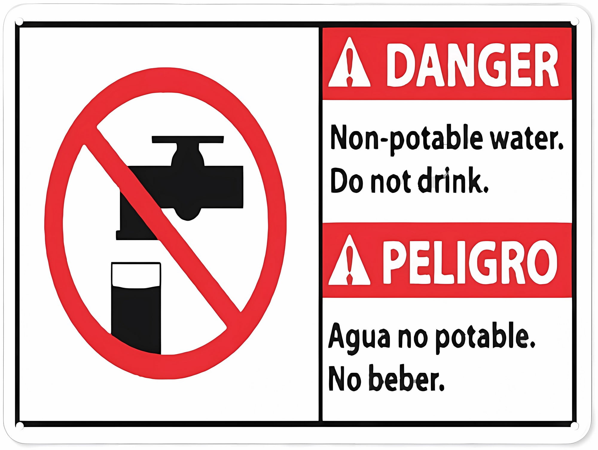 Warning Notice Notice Traffic Danger PELIGRO - Non-Potable Water Do Not ...