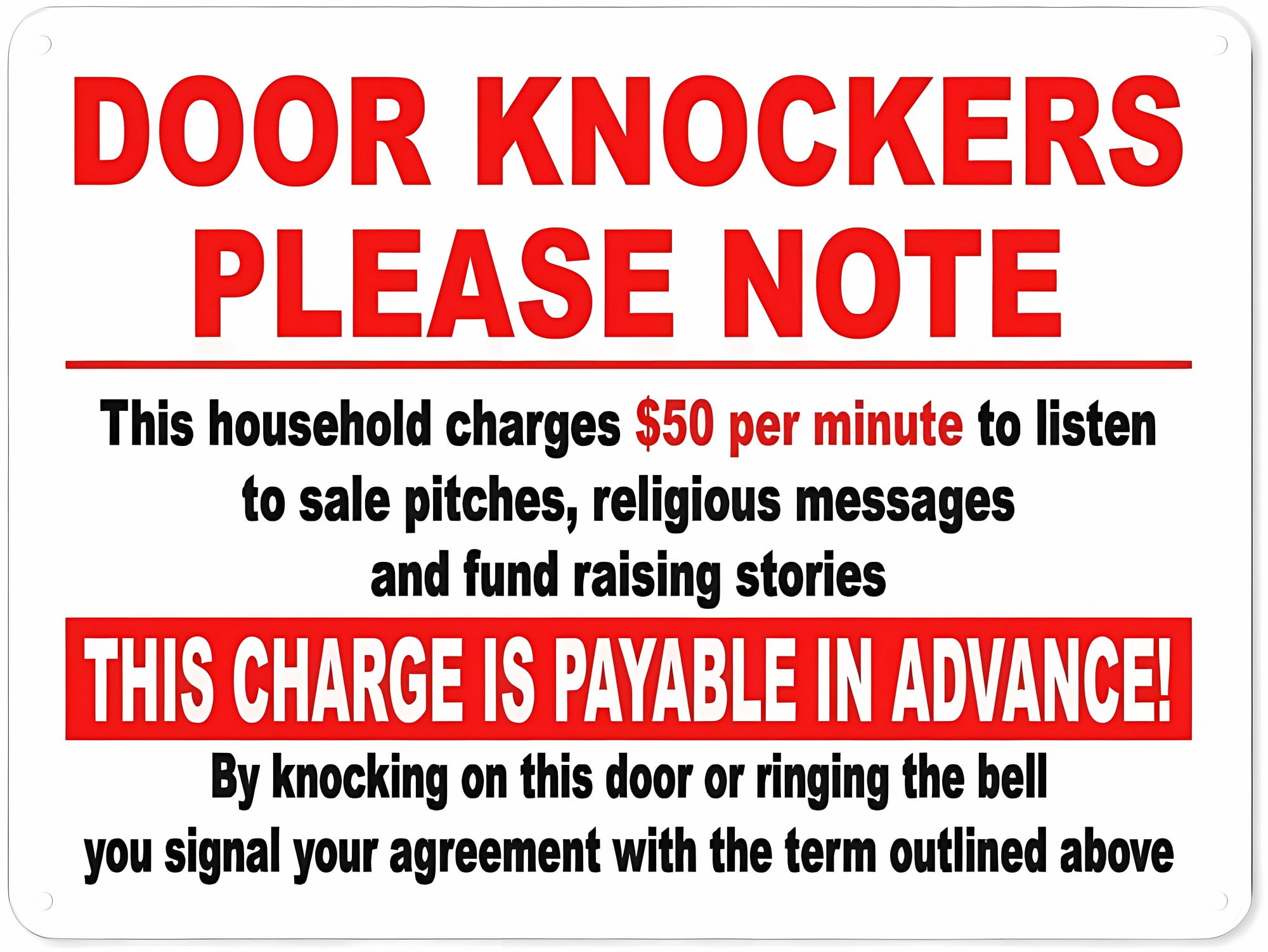 Warning Notice Traffic Sign Door Knockers Please Note Charge Payable in ...