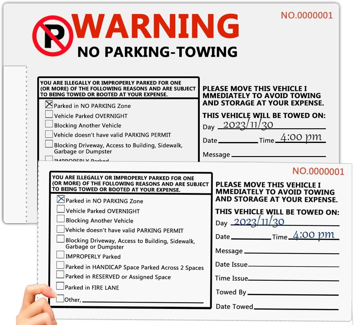 Warning Parking Violation Sticker Book 5x8inch 2Part Carbonless ...