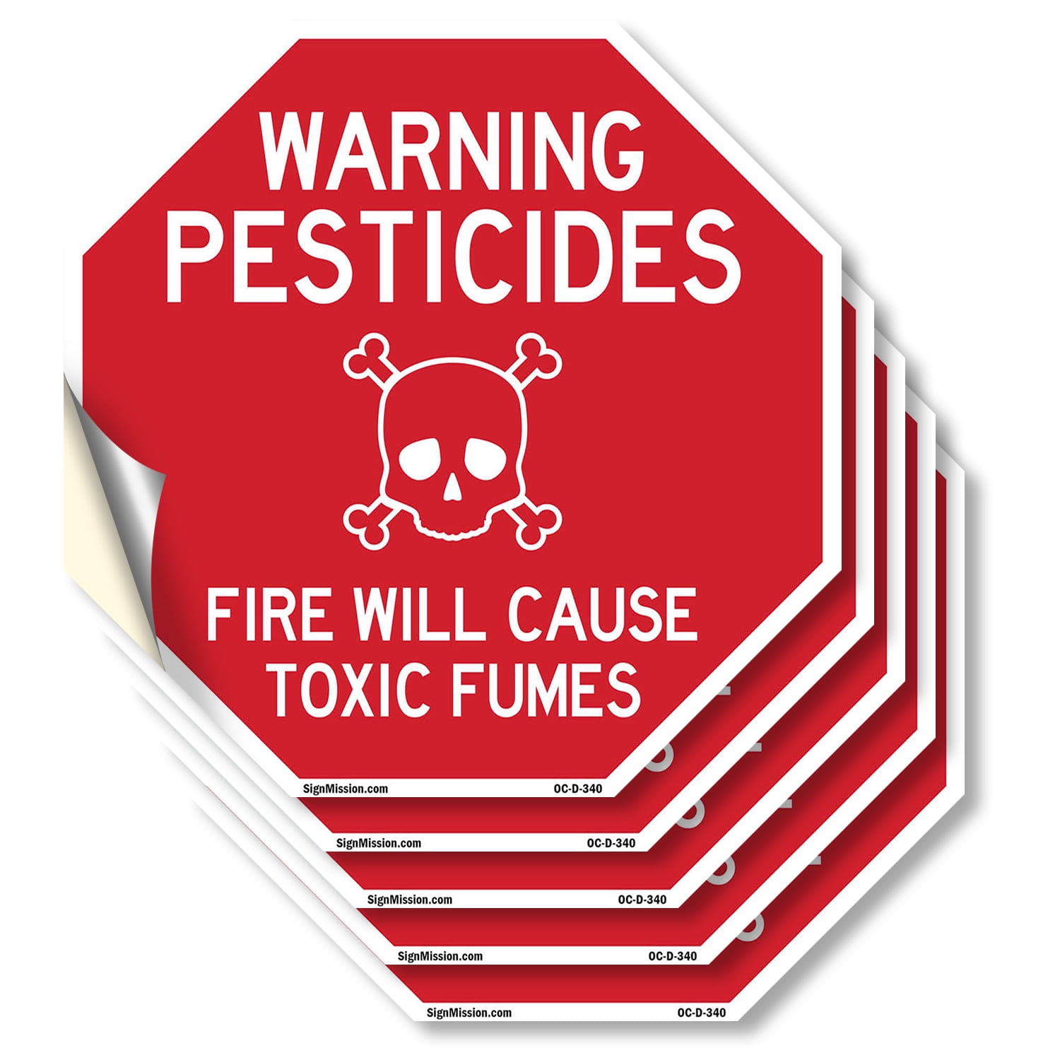 Warning Pesticides Fire Will Cause Toxic Fumes (5 Pack) 4 inch X 4 inch ...