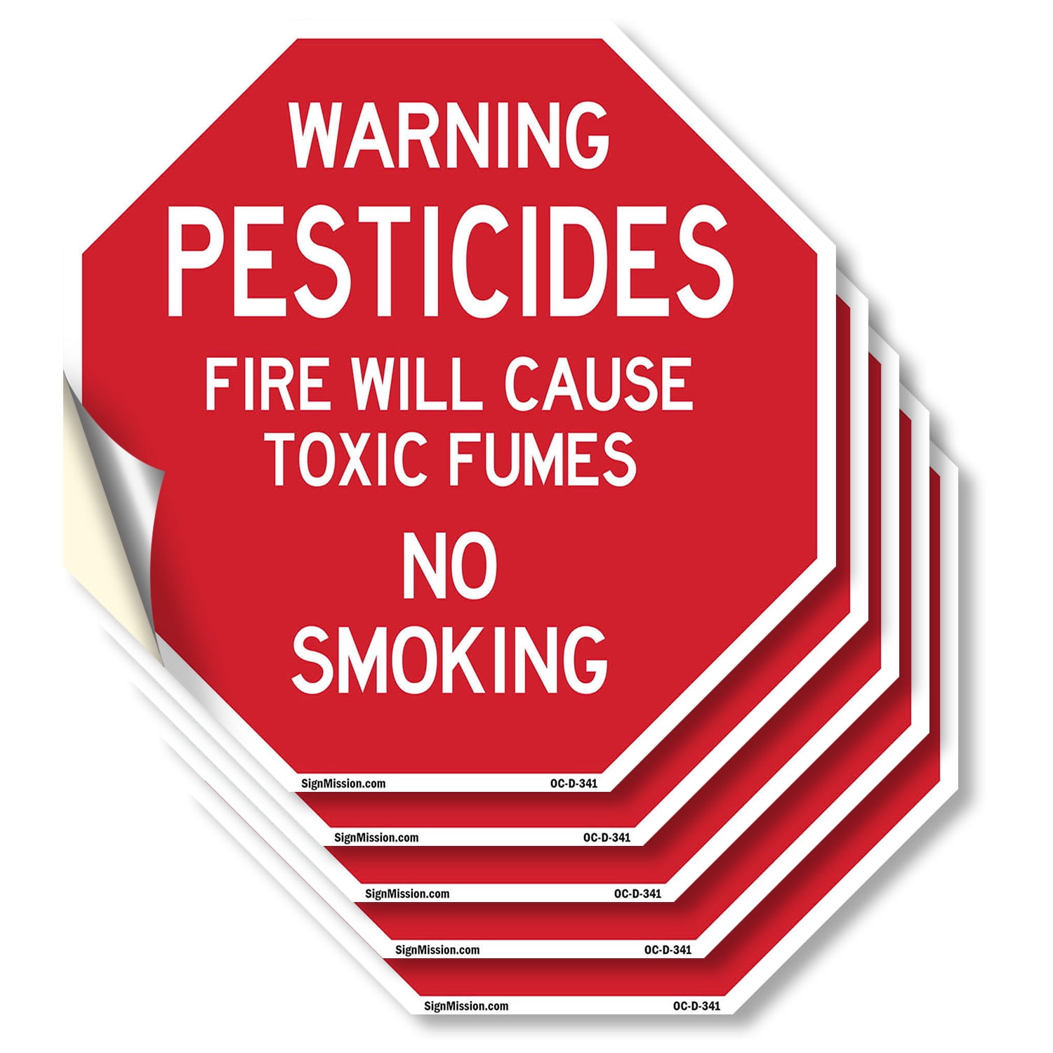 Warning Pesticides Fire Will Cause Toxic Fumes No Smoking (5 Pack) 4 ...
