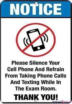 Warning Plaque Metal Tin Signs Exam Room Please Silence Your Cell Phone ...