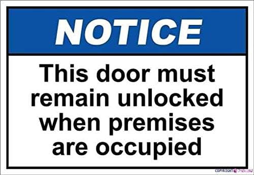 Warning Plaque Retro This Door Must Remain Unlocked When Occupied ...