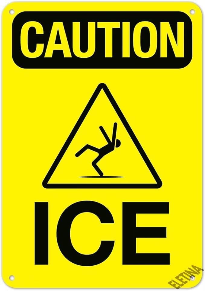 Warning Plaque Sign-Caution Ice With Symbol Sign Courtyard Decoration ...