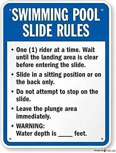 Warning Plaque Swimming Pool Slide Rules Metal Tin Signs Wall Art Decor ...