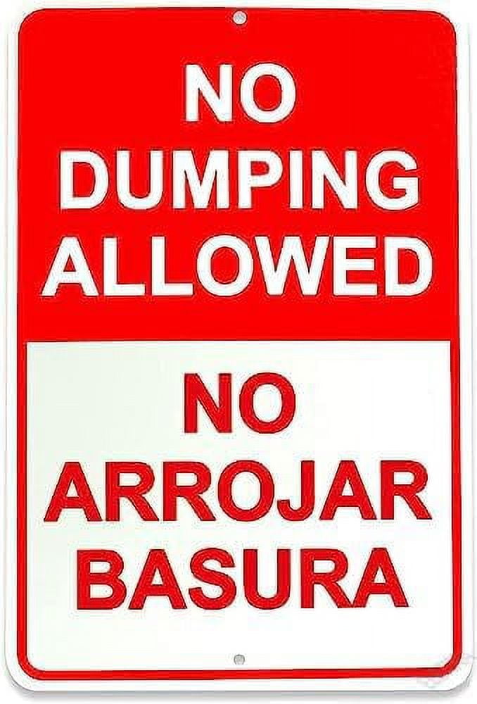 Warning Plaque Wall Decor No Dumping Sign No Arrojar Basura Sign - No ...