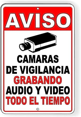 Warning Plaque Wall Decor Spanish Video Surveillance Safety Sign 8x12 ...