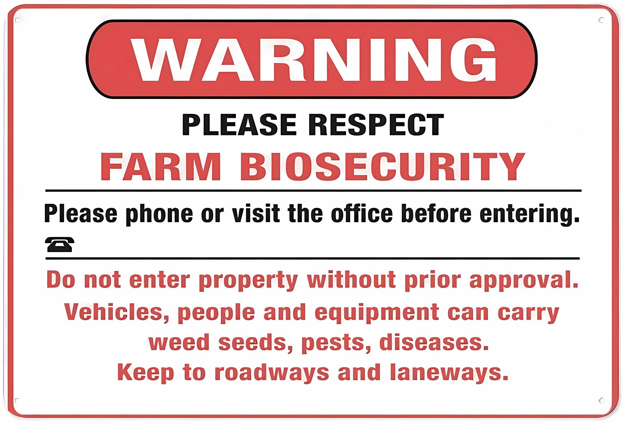 Warning Please Respect Farm Biosecurity Warning Sticker - 12×8 Inches ...