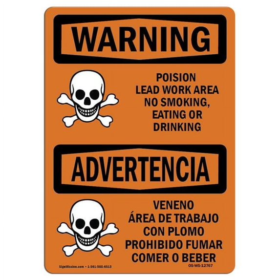 Warning Poison Lead Work Area No Smoking Eating OSHA Decal Sign ...